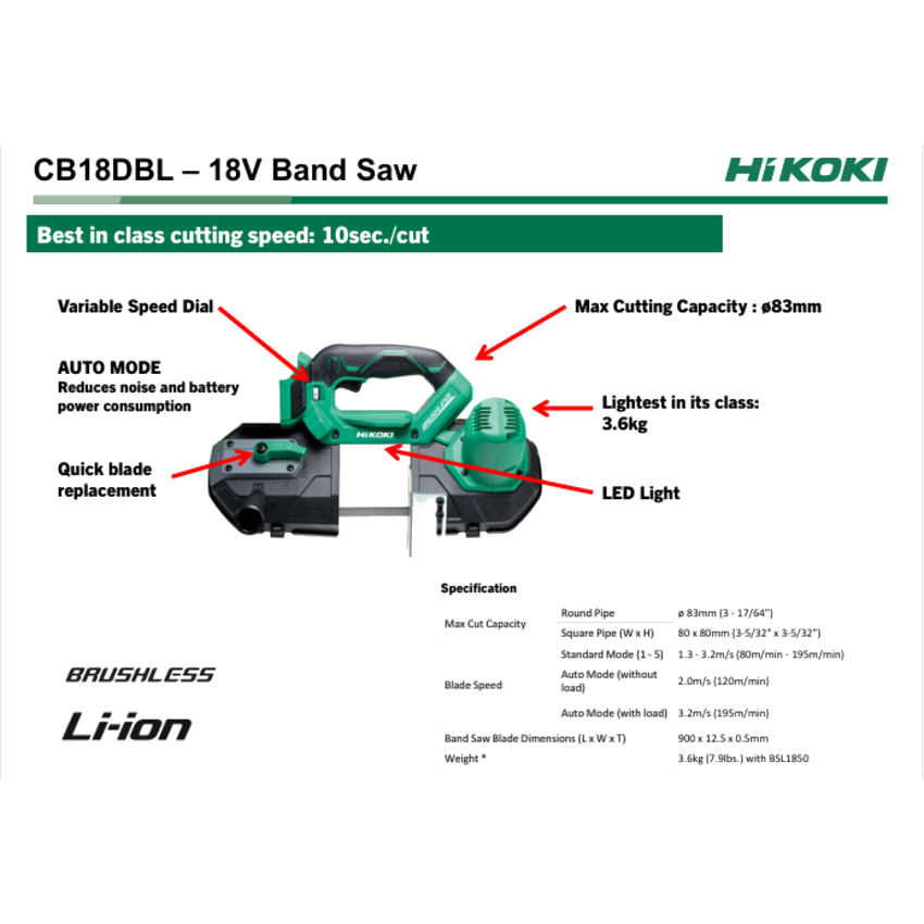 HIKOKI CB18DBL CORDLESS BAND SAW
