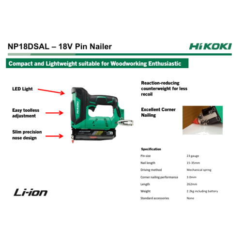 HIKOKI NP18DSAL CORDLESS PIN NAILER