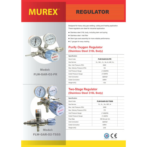 MUREX STAINLESS STEEL REGULATOR (316L BODY)