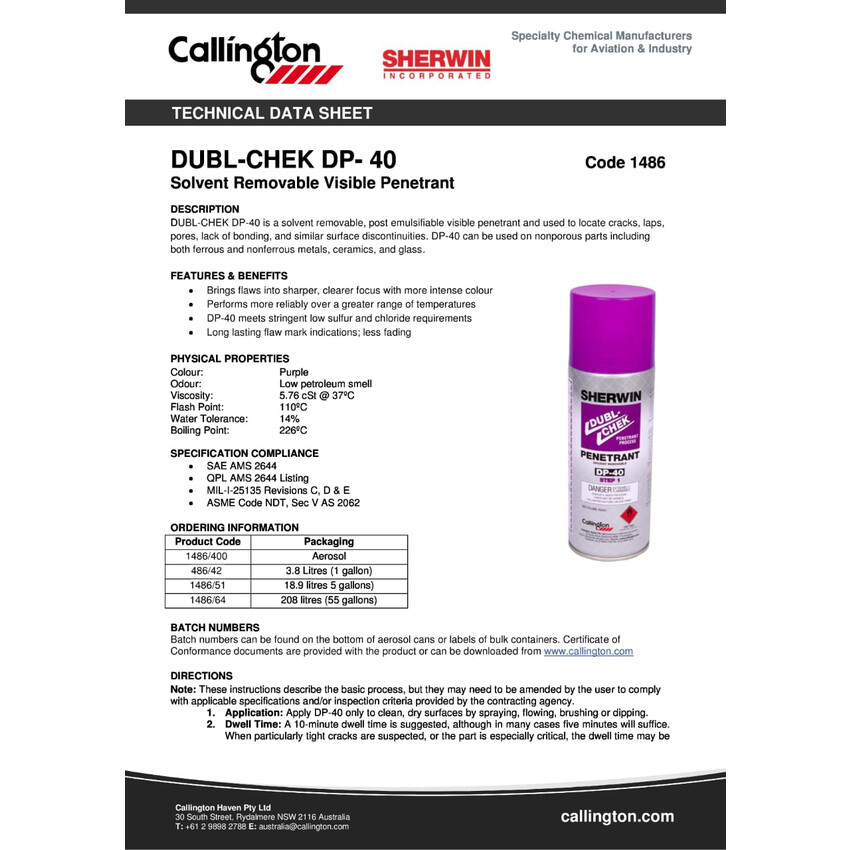 SHERWIN - PENETRANT / REMOVER / DEVELOPER