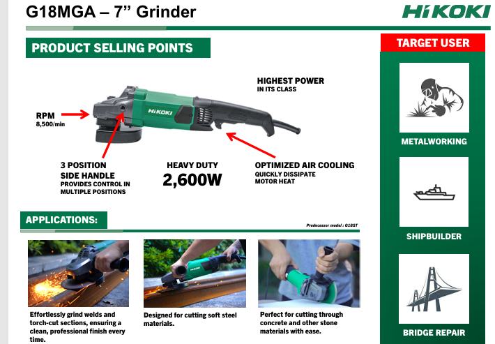 HIKOKI G18MGA DISC GRINDERS WITH TRIGGER SWITCHES